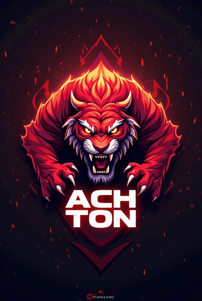 Design a vibrant 3D gaming logo: a fierce red monster tiger with a ...