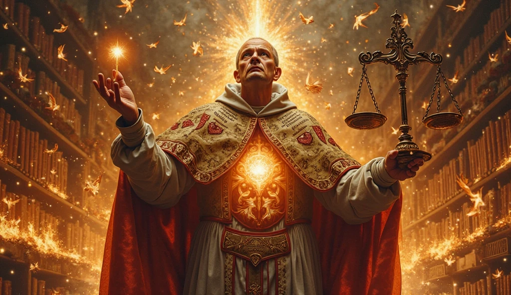 22. Symbolic vision of Pope Innocent III within a burning library of ...