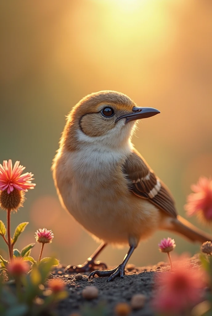 A captivating close-up of a gorgeous little bird illuminated by soft ...