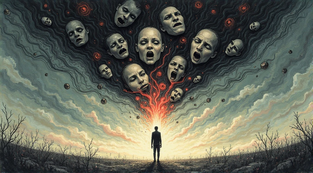 In hand drawn illustration style with surreal and dark tones - SeaArt AI