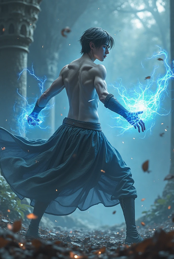 Hyperrealistic Shirtless uniquely beautiful full-body action photo of a ...