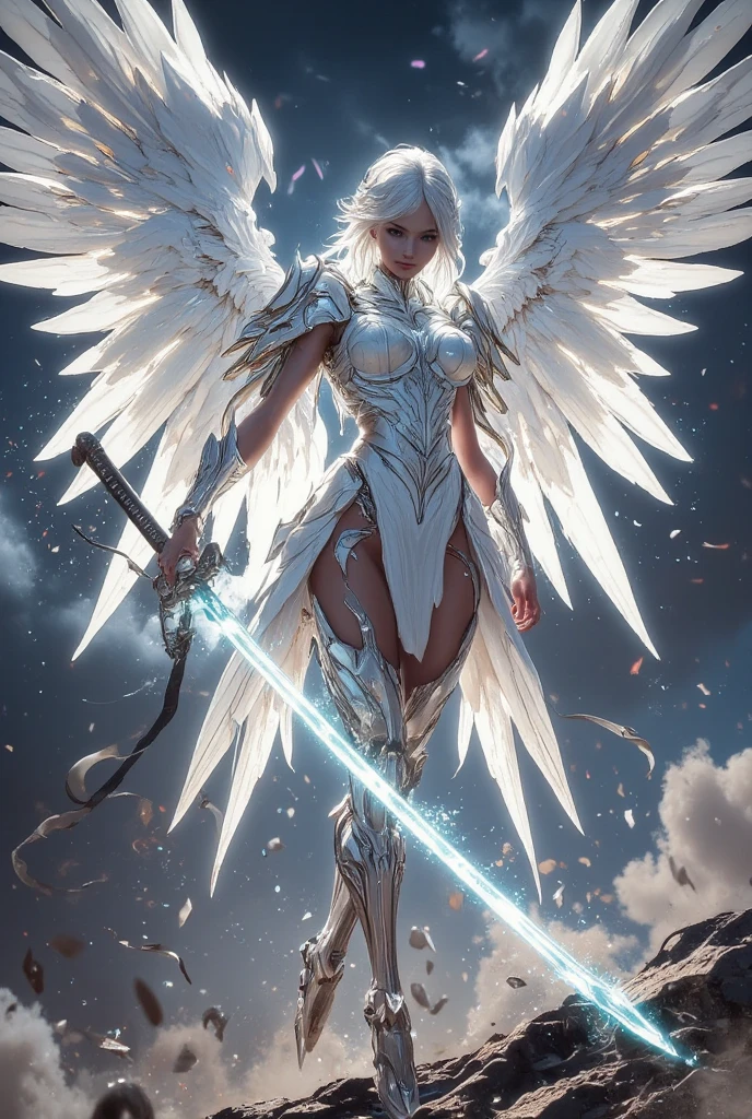 Best shot of a white big-winged angel female warrior in white bikini ...