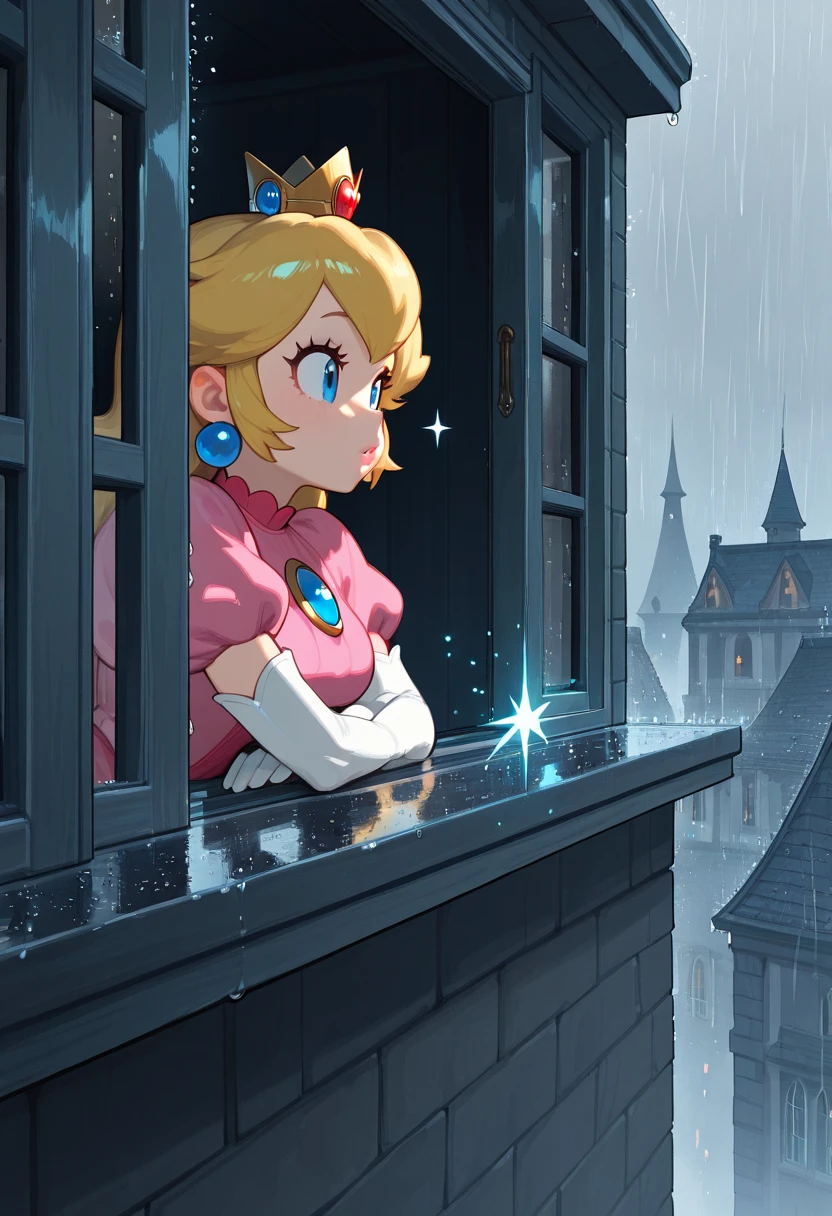 Princess Peach, Peach Castle, leaning on window sill looking out ...