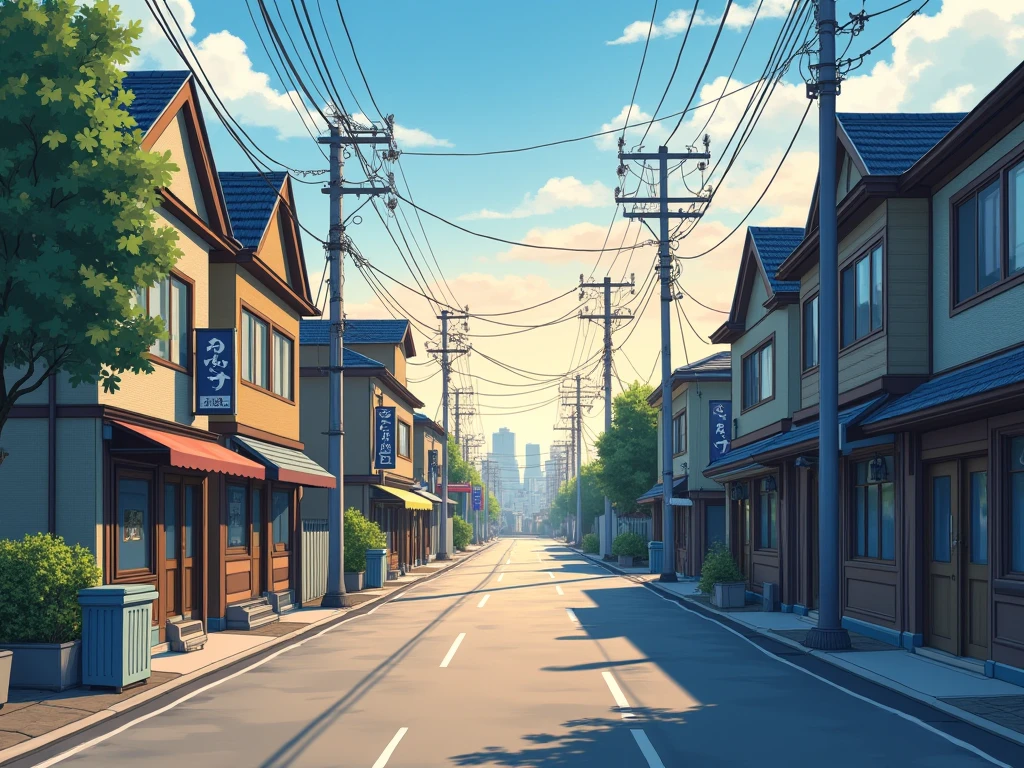 2D background for a visual novel, Tokyo morning street view, anime ...