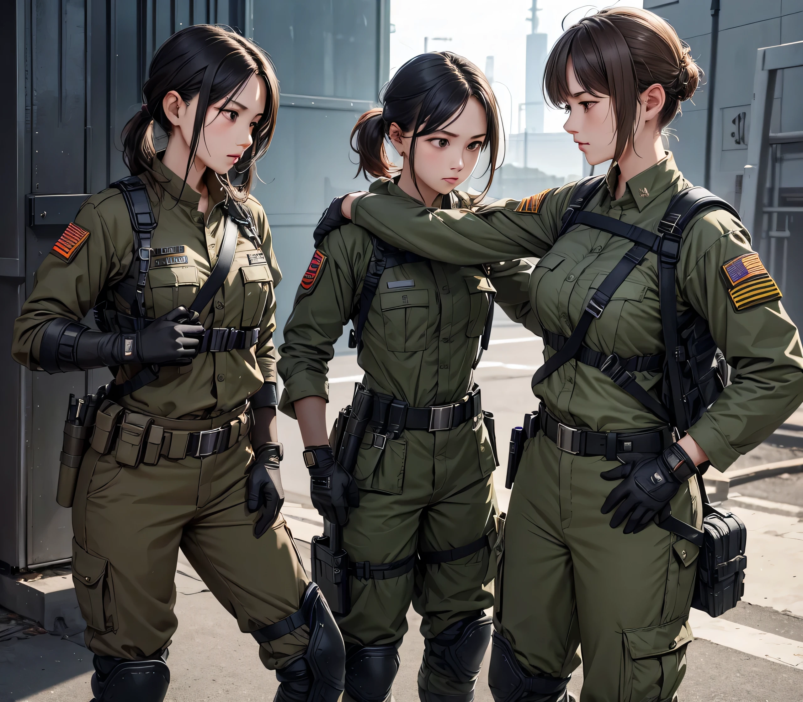 A group of female soldiers in military short sleeved clothing - SeaArt AI