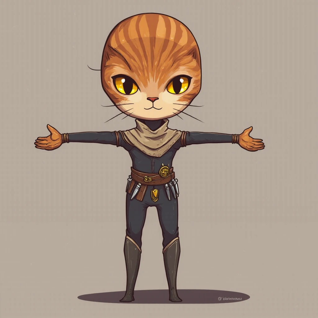 Chibi style anthropomorphic Abyssinian cat scout, disguised agent from ...