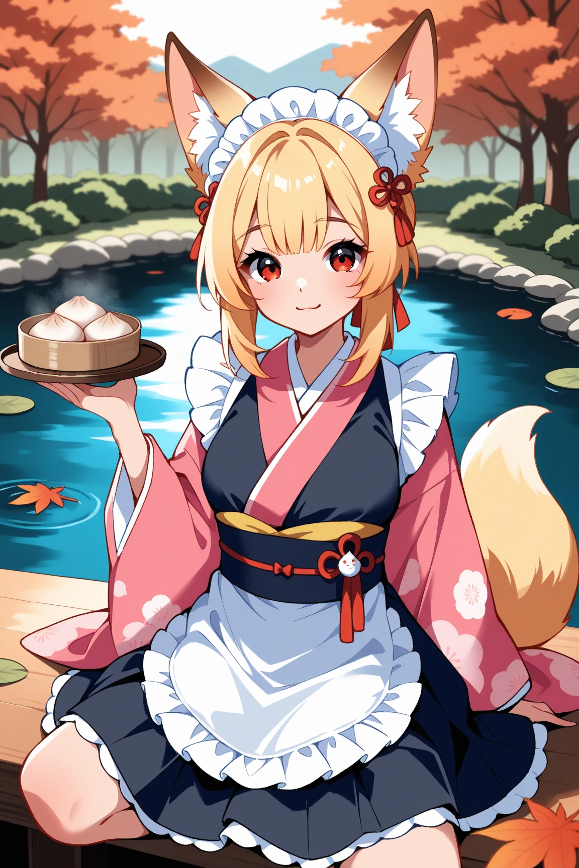 Kemomimi woman, Japanese style maid , tree々sunlight shining through the ...