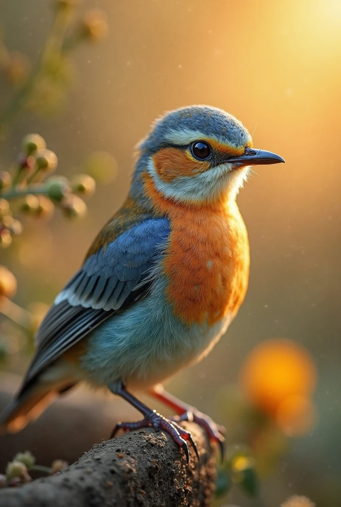 A mesmerizing close-up portrait of a gorgeous little bird illuminated ...