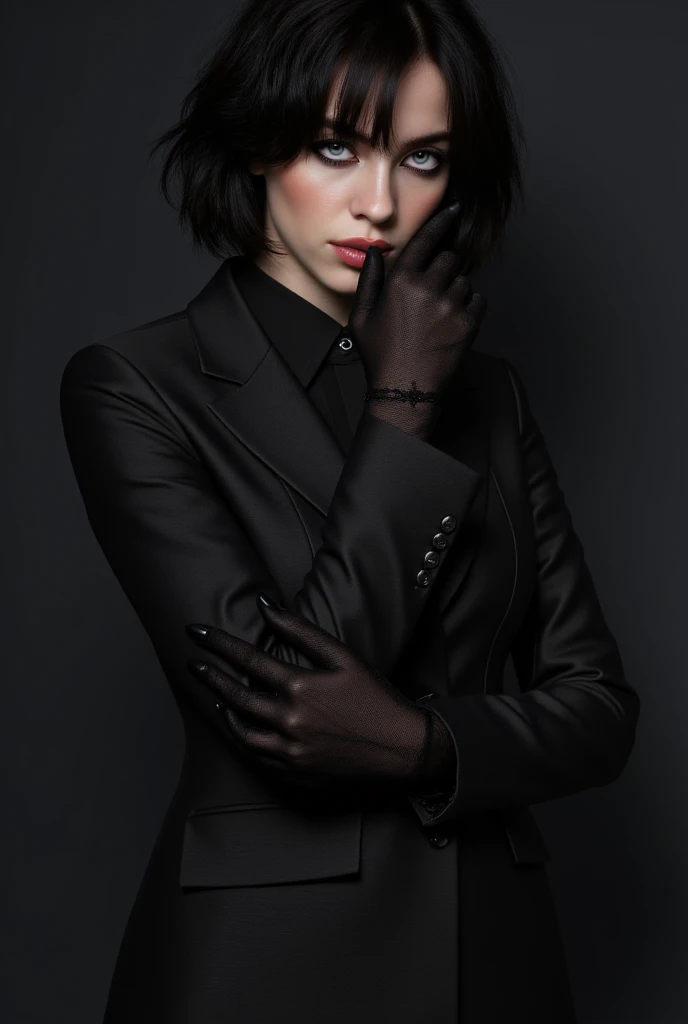 Goth Girl,attractive woman, black hair, short curly layered hair ...