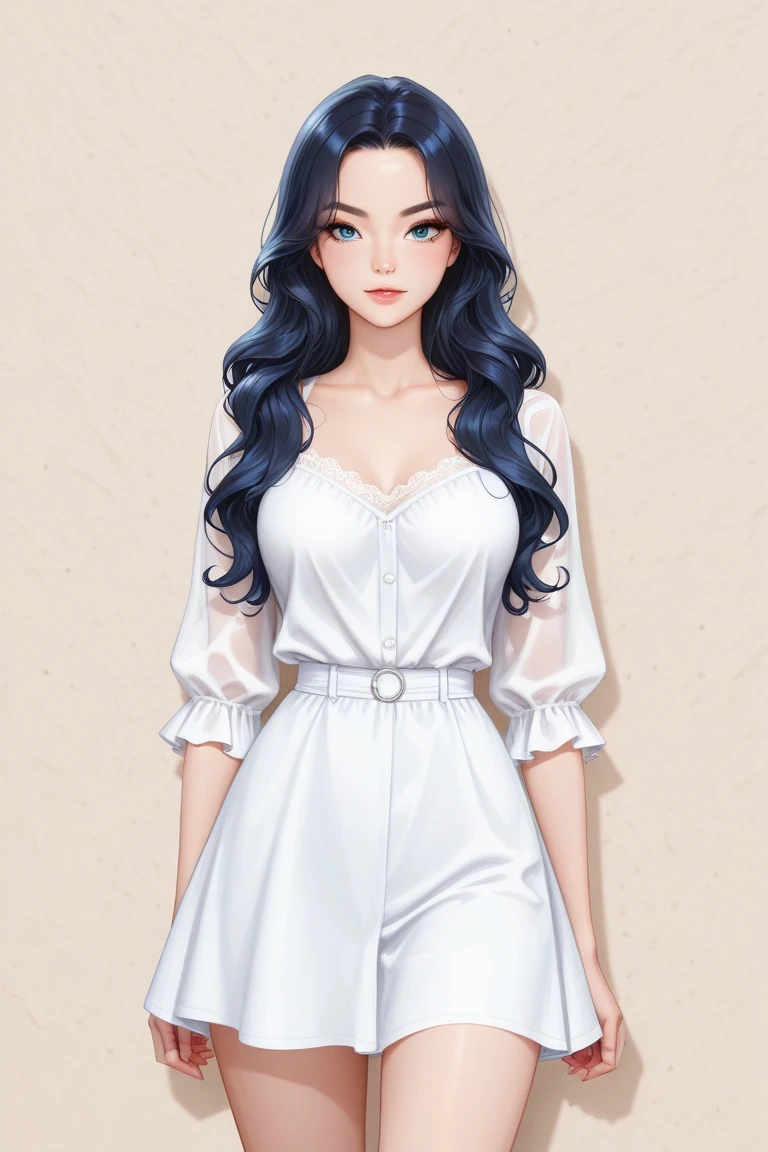 Female manhwa character. Dark blue hair. Blue eye. Casual outfit ...