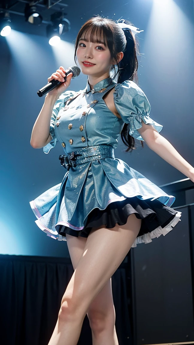 Live action、Women、idol costume、Light blue outfit、Jump up and down on ...