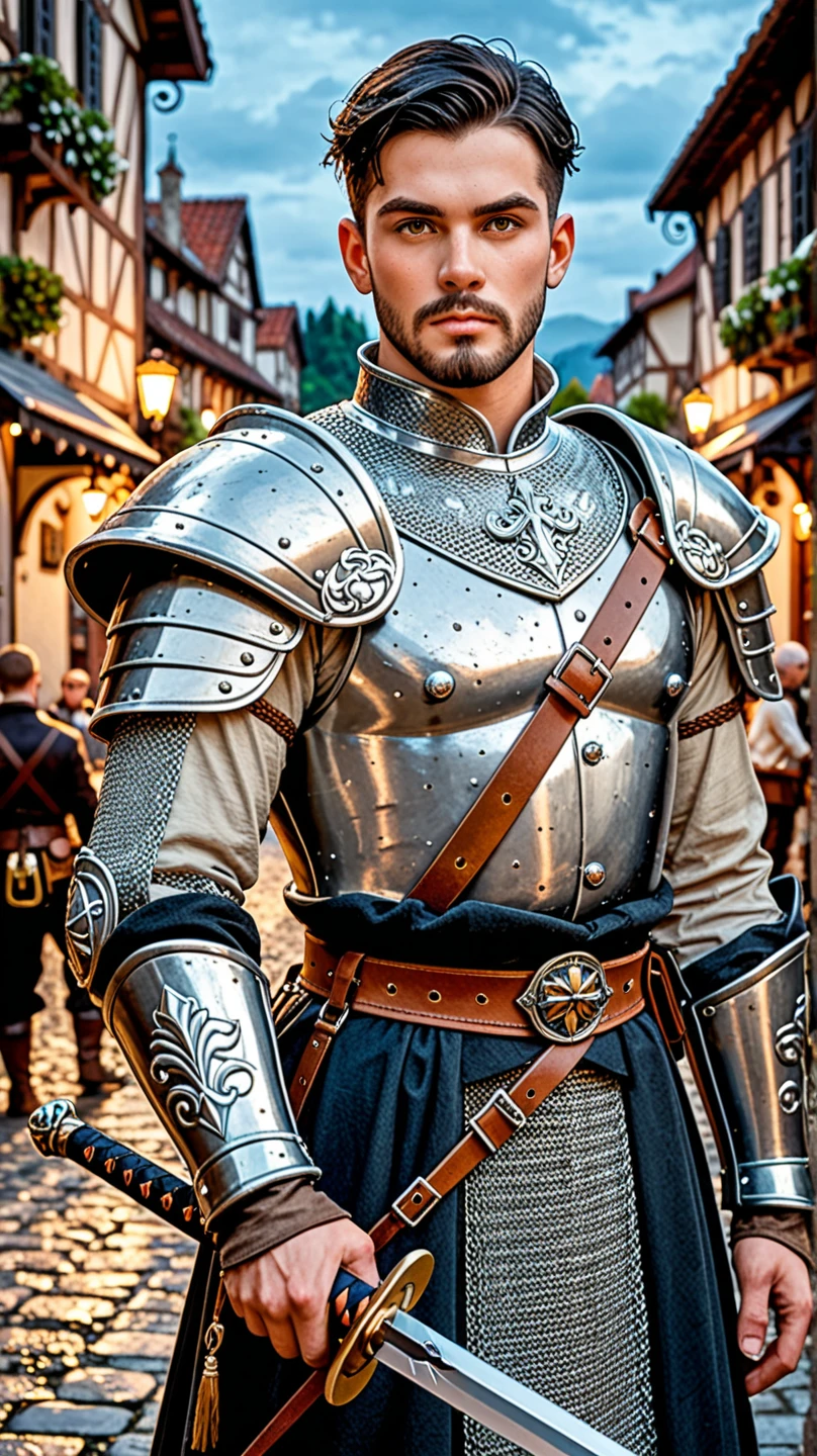 High quality image. story-fantasy setting. A man soldier general is ...