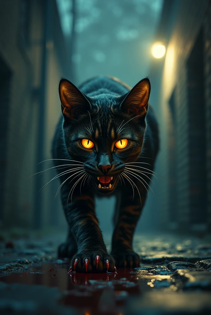 Psycho cat, big eyes, gruselig, Gasse, dunkel, tortoiseshell cat ...