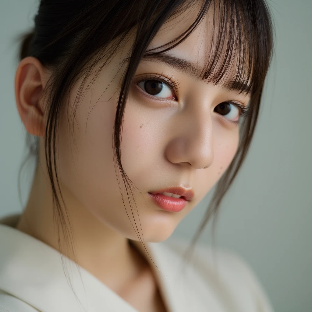Round face Forehead Baring 9 Fair skin Japanese woman face up - SeaArt AI
