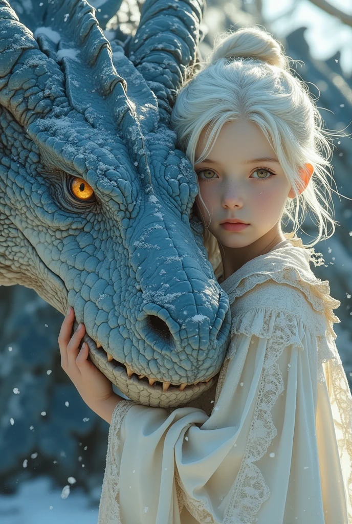 Fairytale-style portrait of a young girl with a dragon. A , light ...