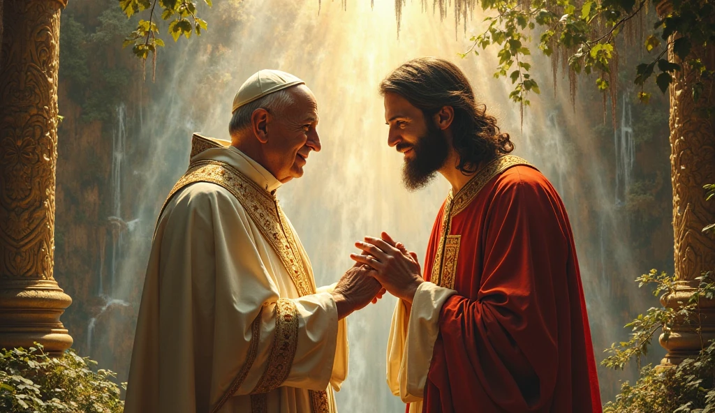 Pope Francis stands face to face with Jesus Christ in the middle of ...