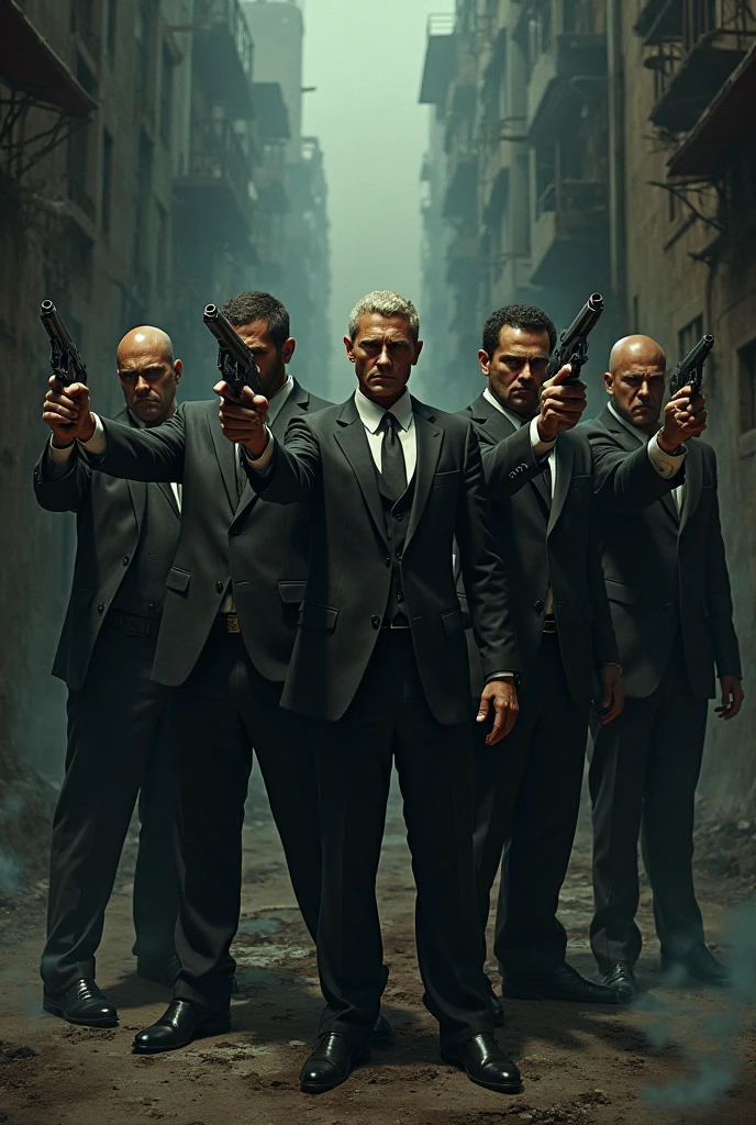 Makes an image of five gangsters with weapons - SeaArt AI