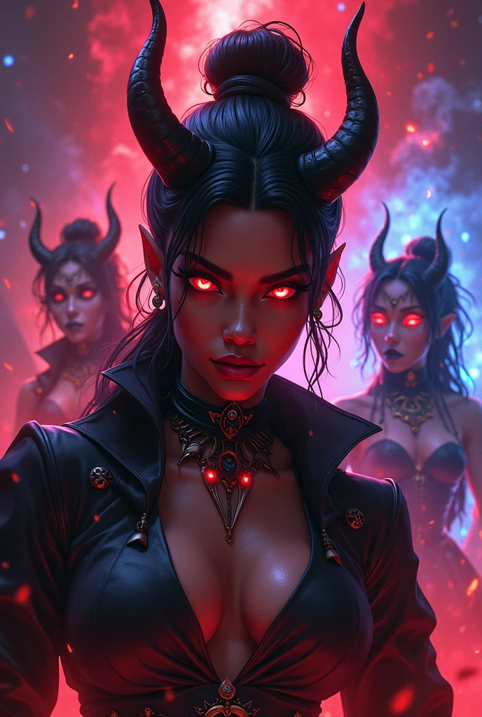 YouTube channel name cover with Girl Devil in the center New game Black Girl Dev - SeaArt AI