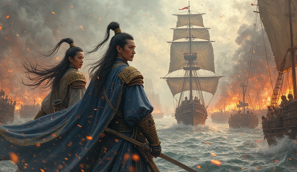 Battle of Chibi，Use Zhuge Liang、Cao Cao and Zhou Yu as cover characters - SeaArt AI