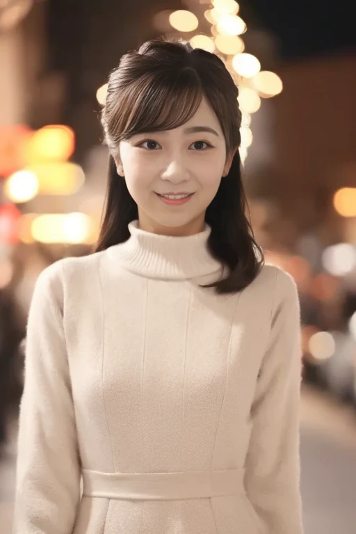 Young Japanese woman、 20th generation、Blurred night view、White brown ...