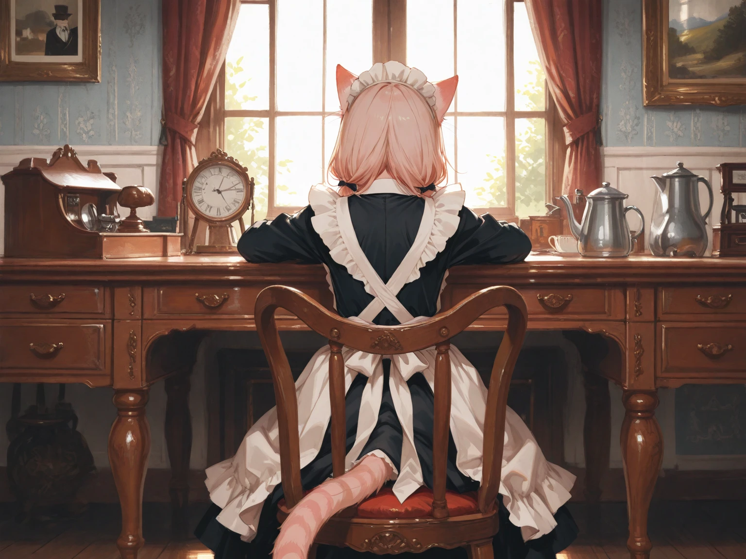 Solo,a cute cat-girl,animal butler,maid costume,working hard - SeaArt AI