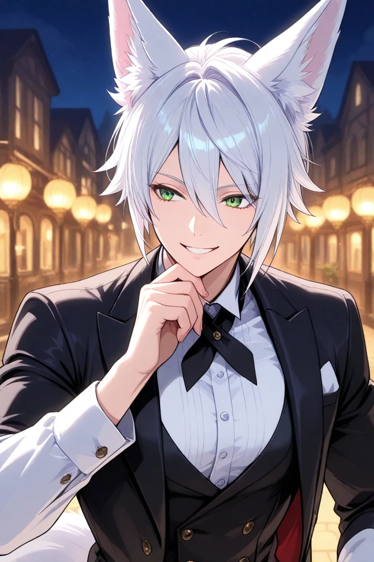Animal Butler, fox ears,(best quality, High resolution) with white hair ...