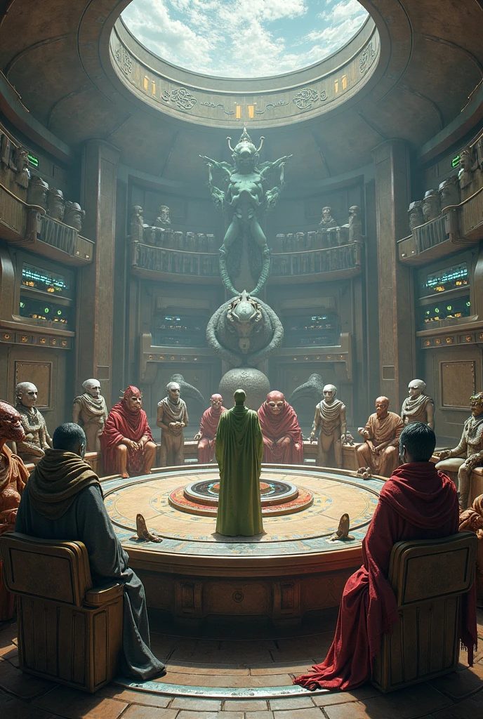 Galactic Council with 10 alien species surrounding the human ambassador ...