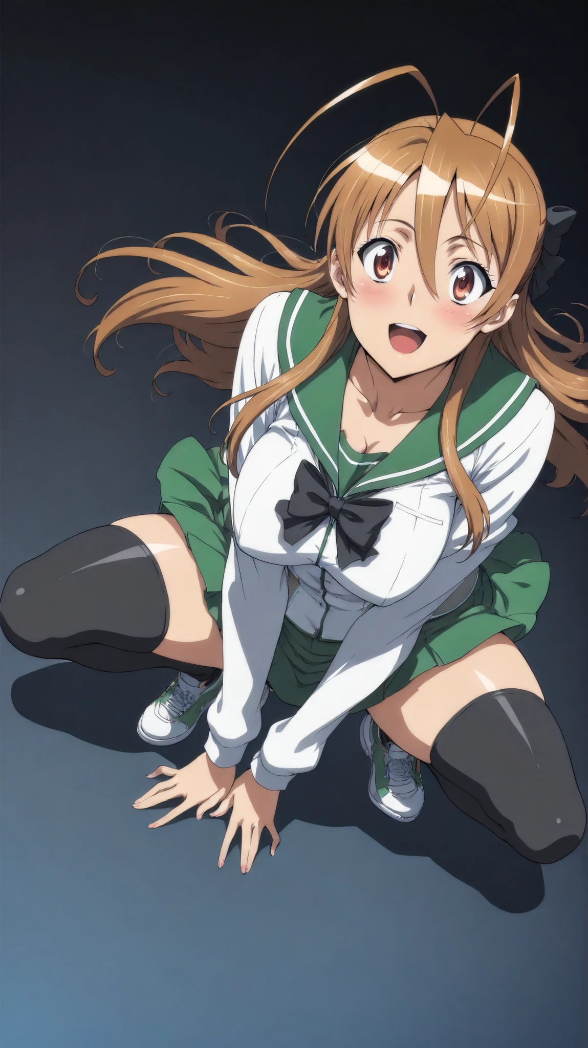 Miyamoto_rei_hotd, 1girl, solo, brown eyes, thighhighs, school uniform - SeaArt AI