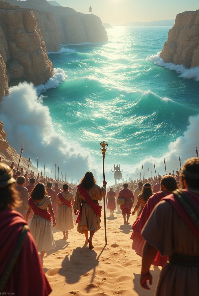Moses crossing the sea with the people and Pharaoh after that with his ...