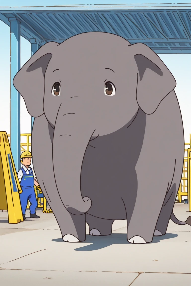 Male, furry (an elephant), a construction foreman, stands with drawings ...