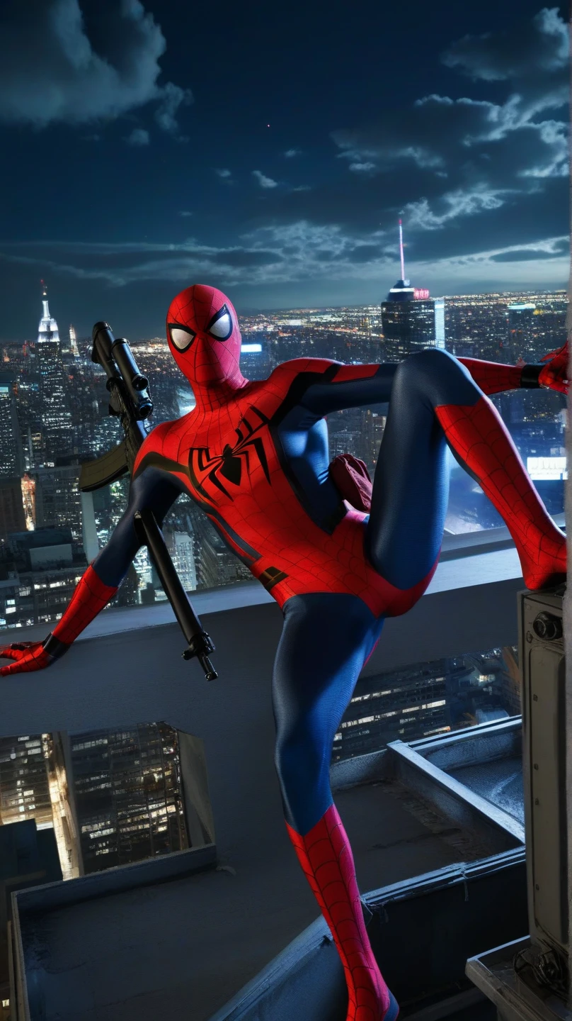 "Cinematic comic book-style action scene focusing on Spider-Man in his ...