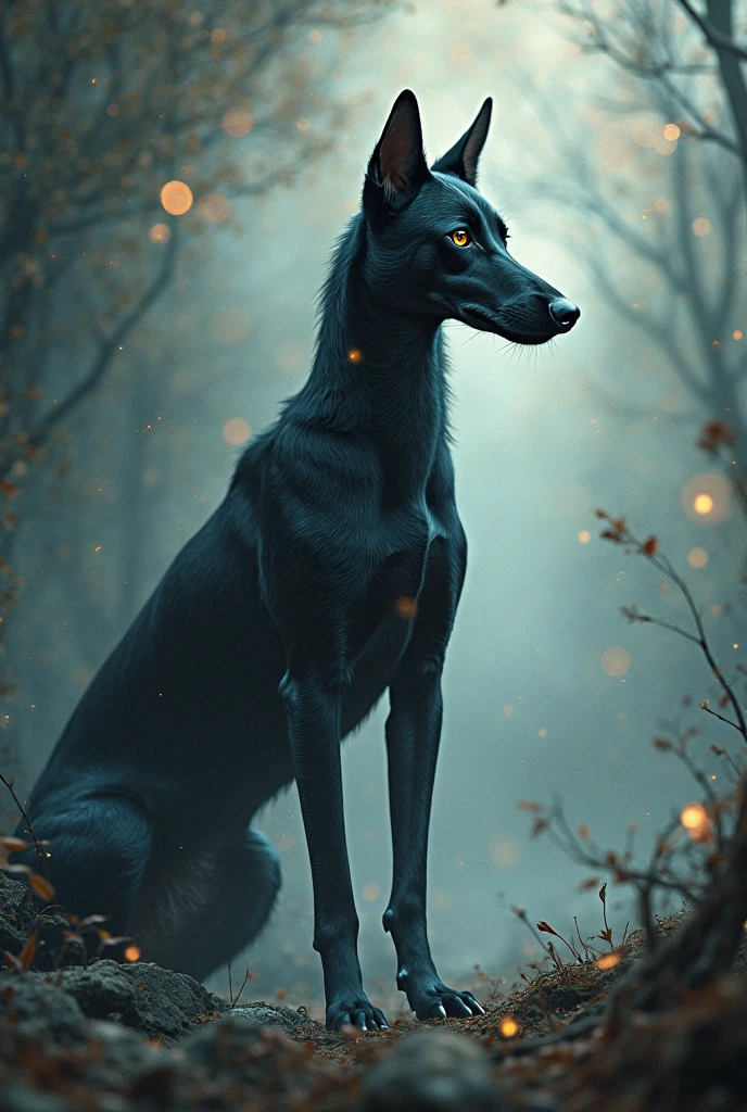 Black thin dog surrounded by ren's - SeaArt AI