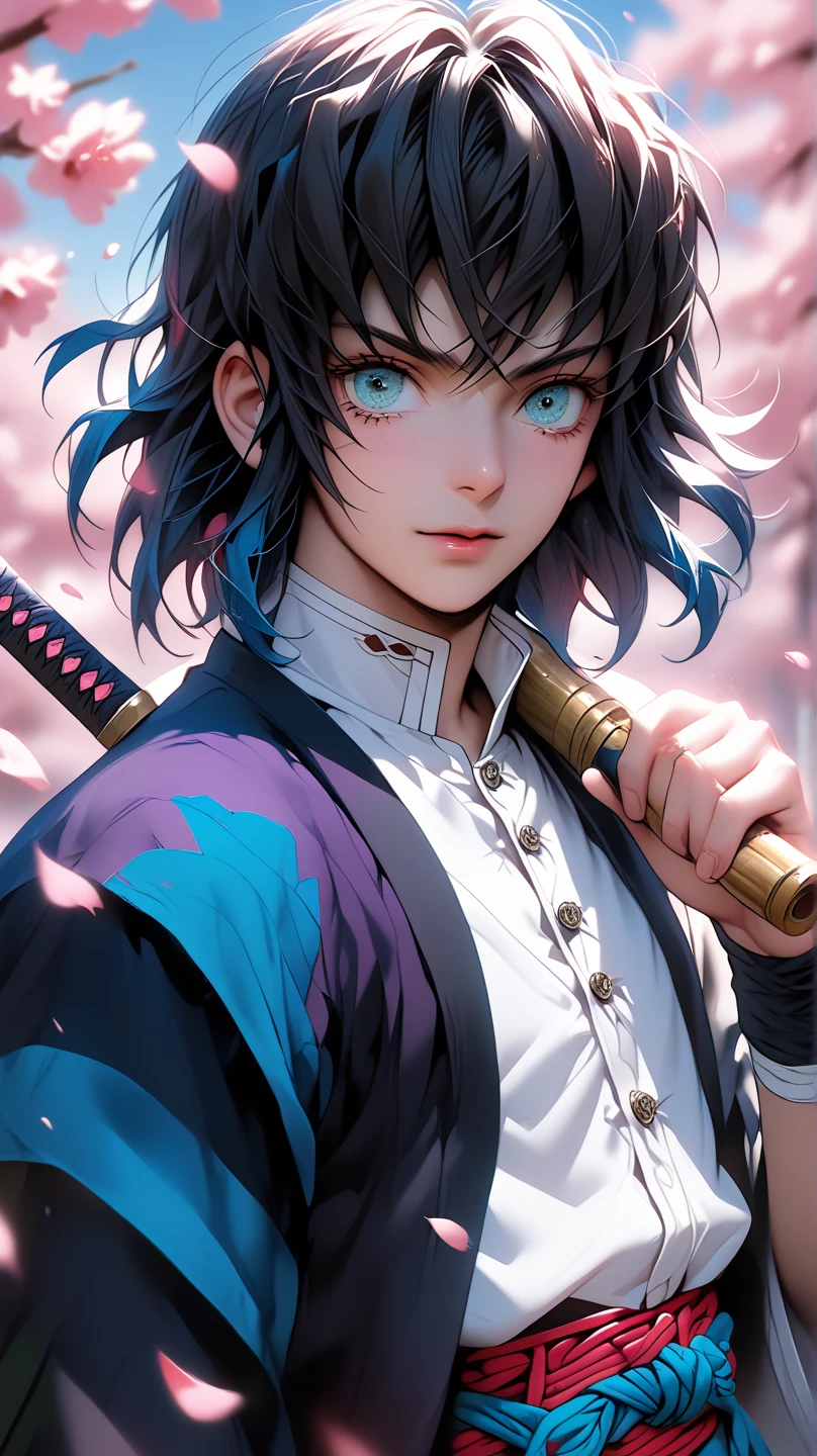 A hyper-realistic, cinematic portrait of super close up look of Inosuke ...