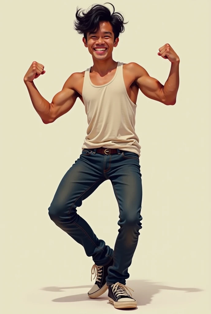 Generate an image of a 19-year-old Vietnamese male dancer. He is 168cm ...