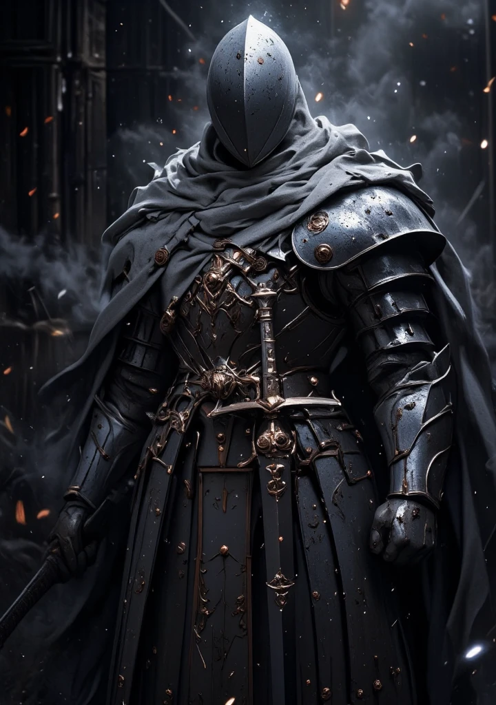 A full-body image of a knight wearing gray armor、The knight is standing ...