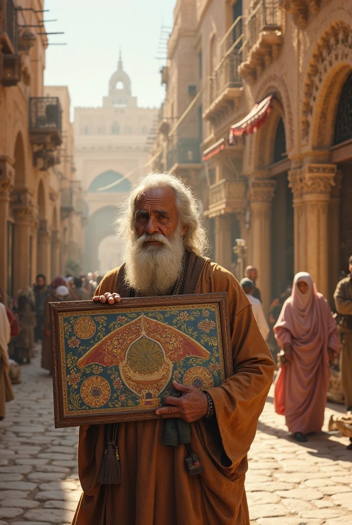 A picture of a blind man from the pre-Islamic era holding a painting in ...