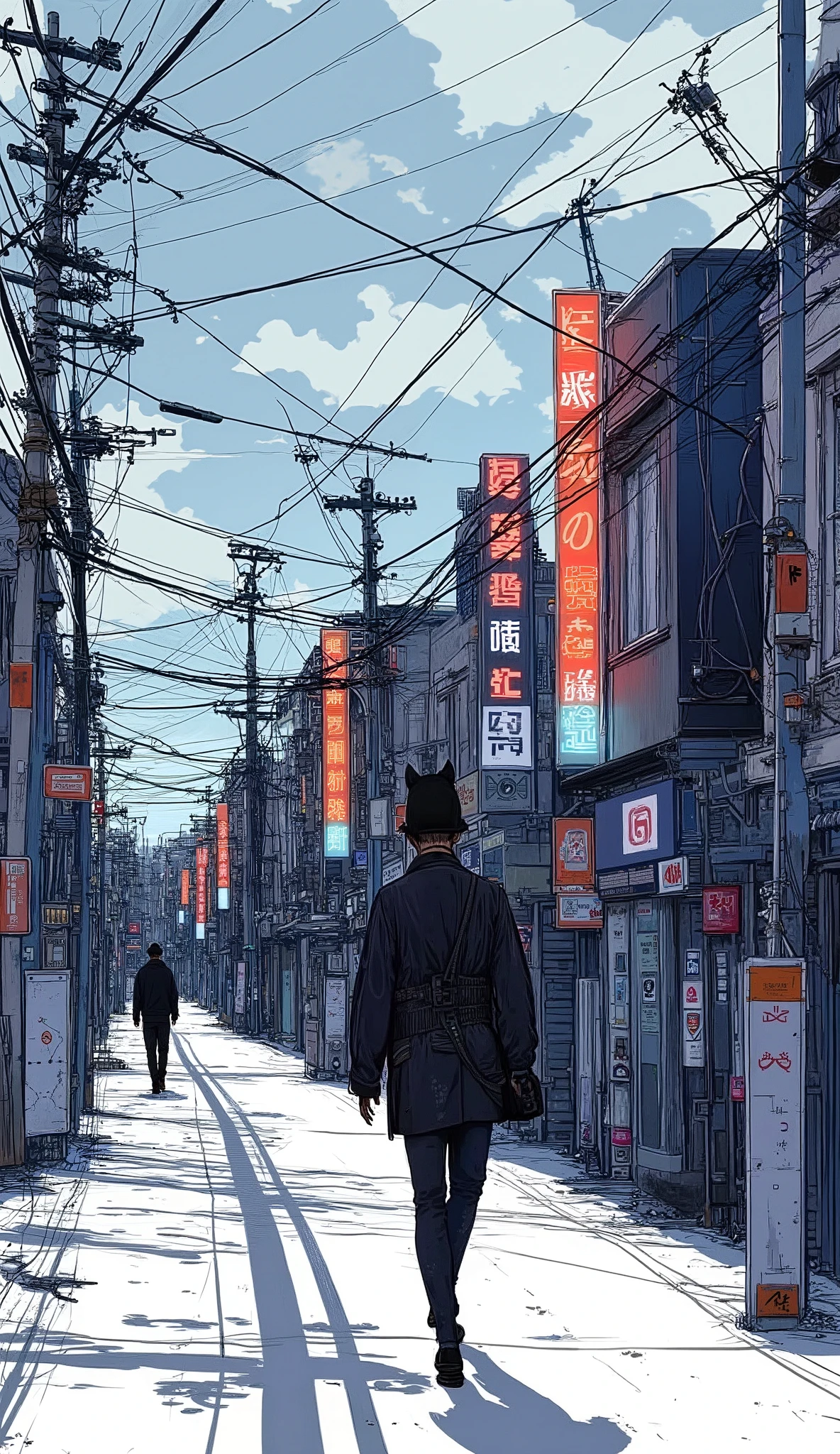 Anime characters are walking down the street in front of the store ...