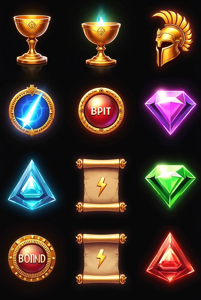 Create a set of casino slot machine symbols inspired by ancient Greek ...