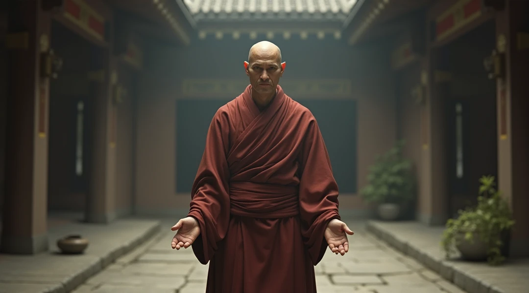 The Monk’s Invitation: The monk looks directly at the camera - SeaArt AI