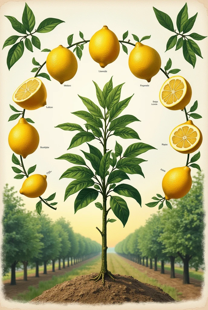 Image of the lemon life cycle with its agronomic management - SeaArt AI