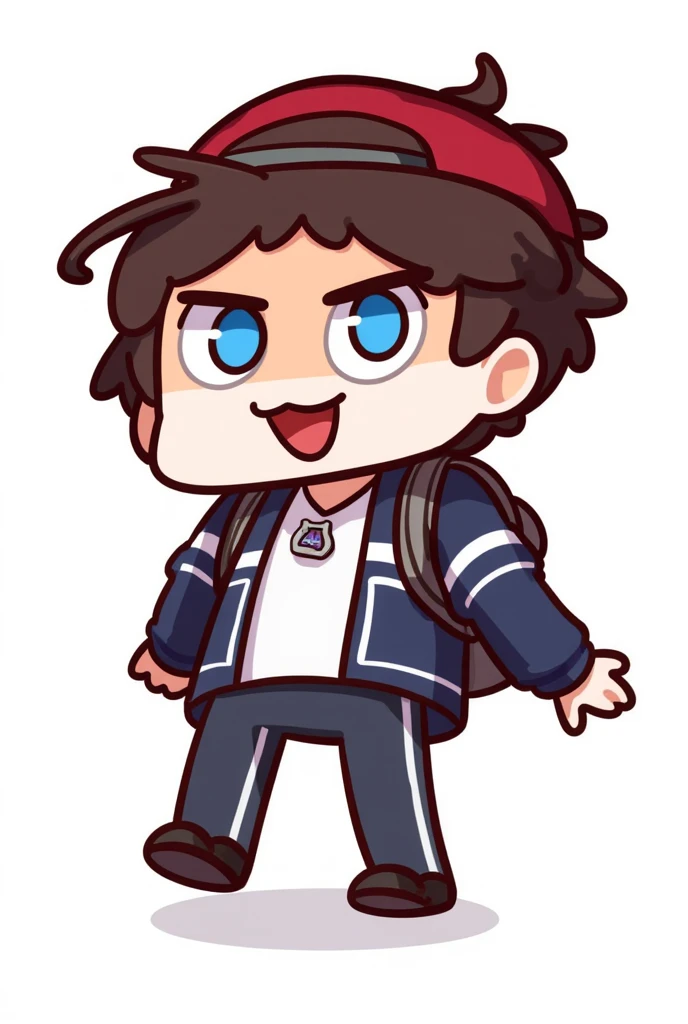A chibi-style male character with short and messy dark brown hair ...