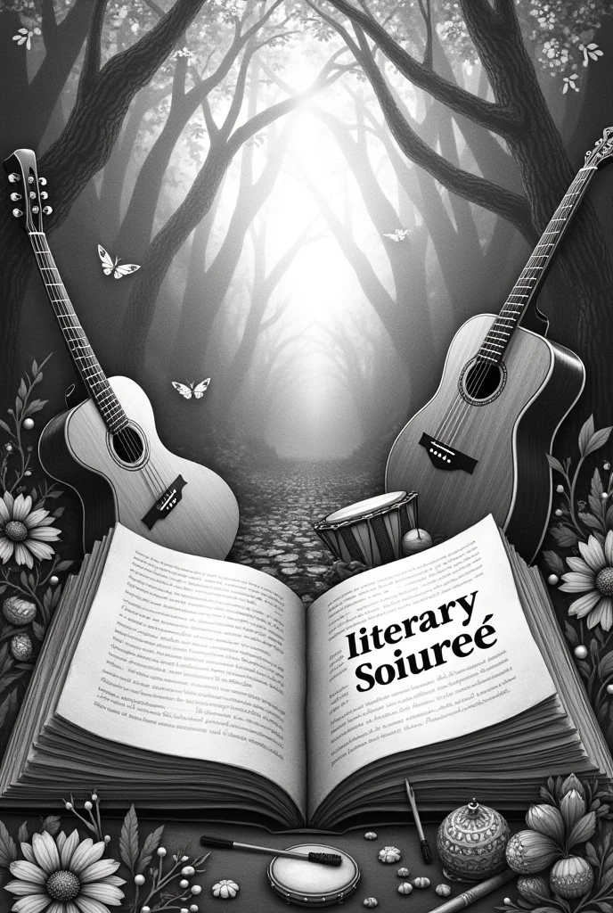 A black and white illustration that mixes elements of literature and ...