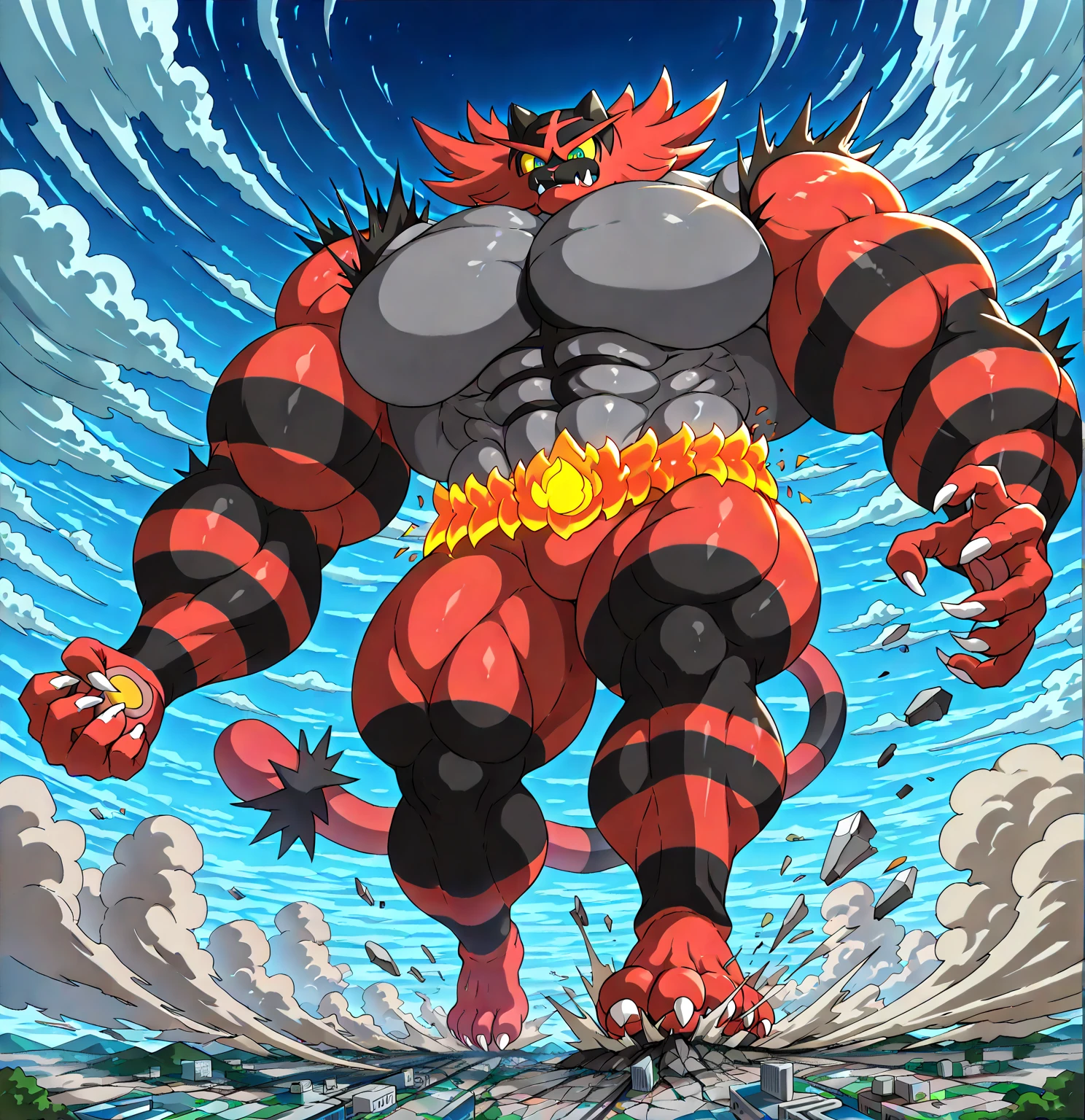 ((1nc1n, pokemon (creature), Incineroar, fire belt,)) (kemono - SeaArt AI