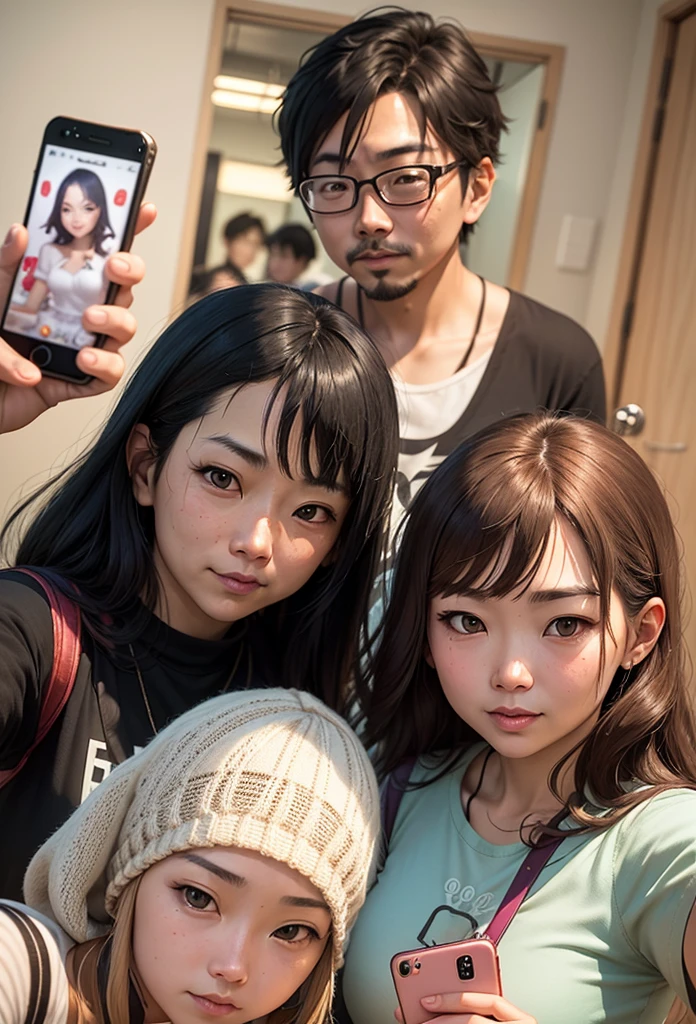 There are women and men taking selfies, Mom and dad , zeen chin and terada katsu - SeaArt AI