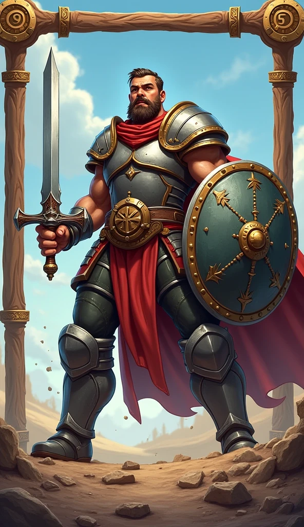 Tarjeta de juego de rol de un guerrero muy poderoso