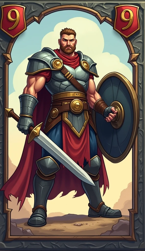 Tarjeta de juego de rol de un guerrero muy poderoso