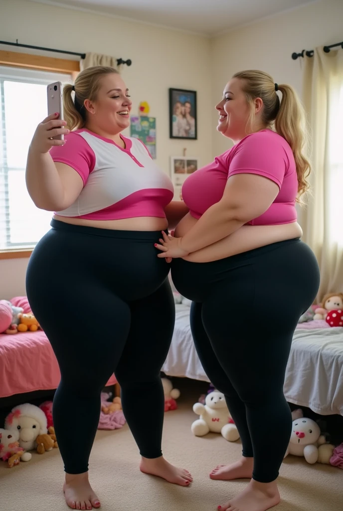 Two Huge MORBIDLY OBESE FAT pretty SSBBW adult women, wearing pink ...