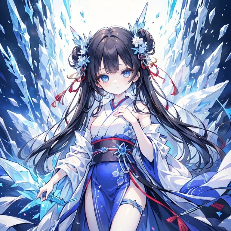 Chibi Characters、Dignified Girl, A light blue Japanese sword shaped ...