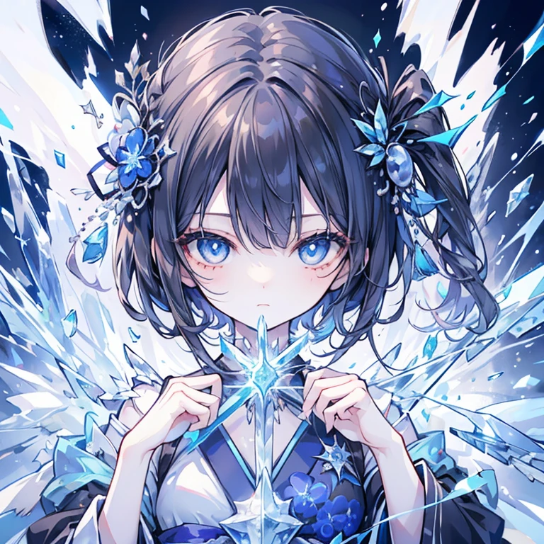 Chibi Characters、Dignified Girl, A light blue Japanese sword shaped ...