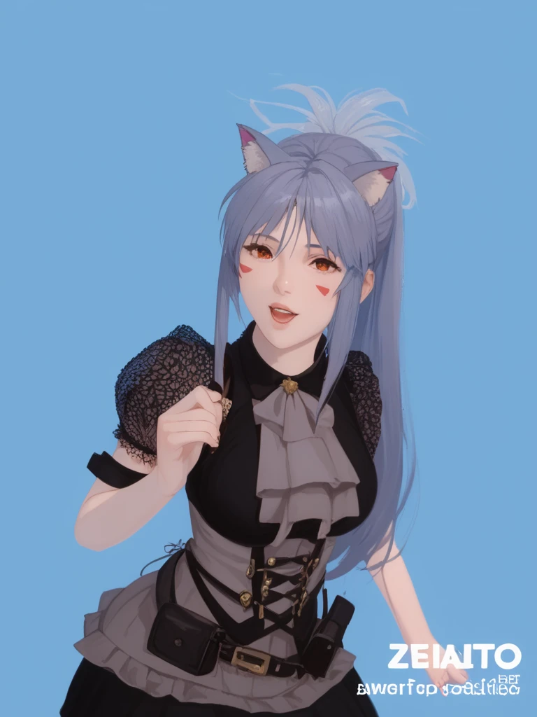 anime girl with blue hair and ears with cat ears, style, Ayanami ...
